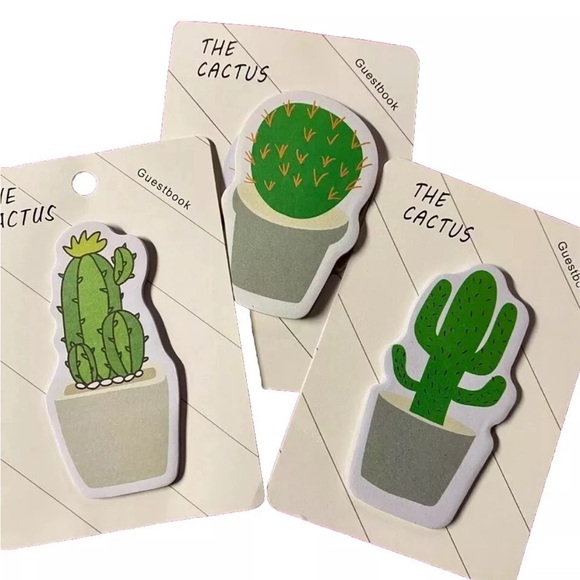 Office | Cactus Sticky Notes Set Of 3 Cute Green Cactus Post It ...